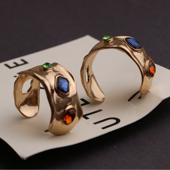 Uterque | Jewelry | Uterque Stone Paved Big Hoop Earrings | Poshmark